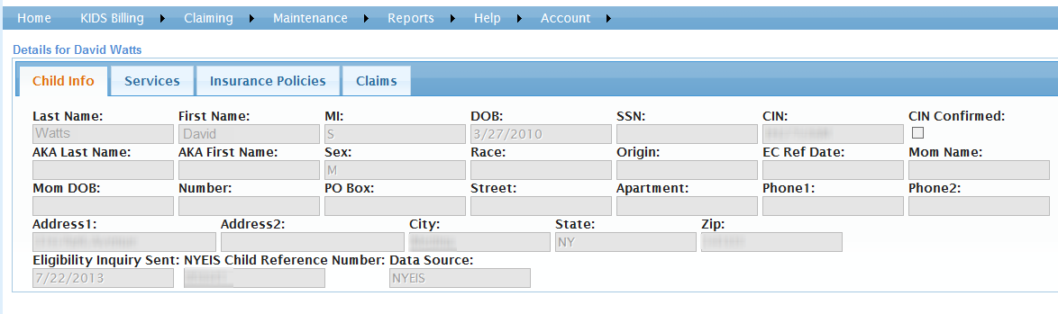 Child Lookup - Ei-Hub