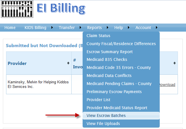 View Escrow Batches Report - Ei-Hub