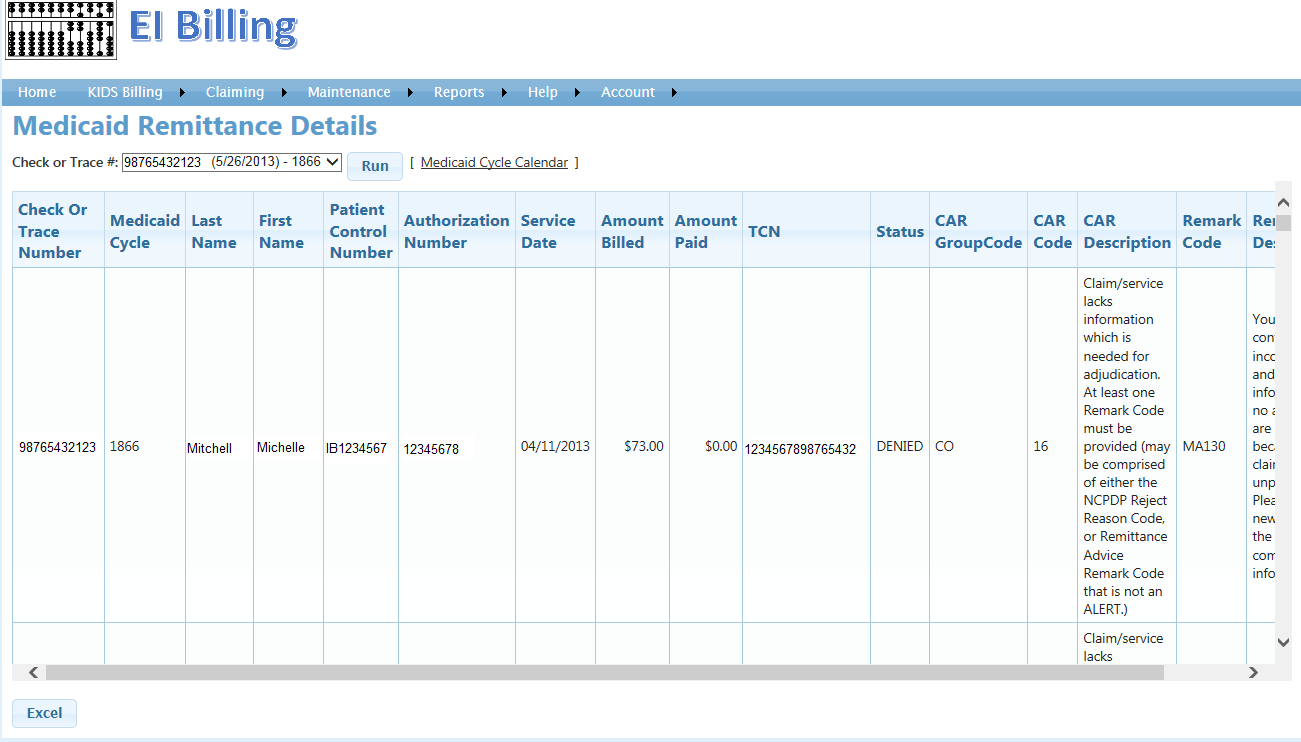 Medicaid 835 Remittance Details Report - Ei-Hub